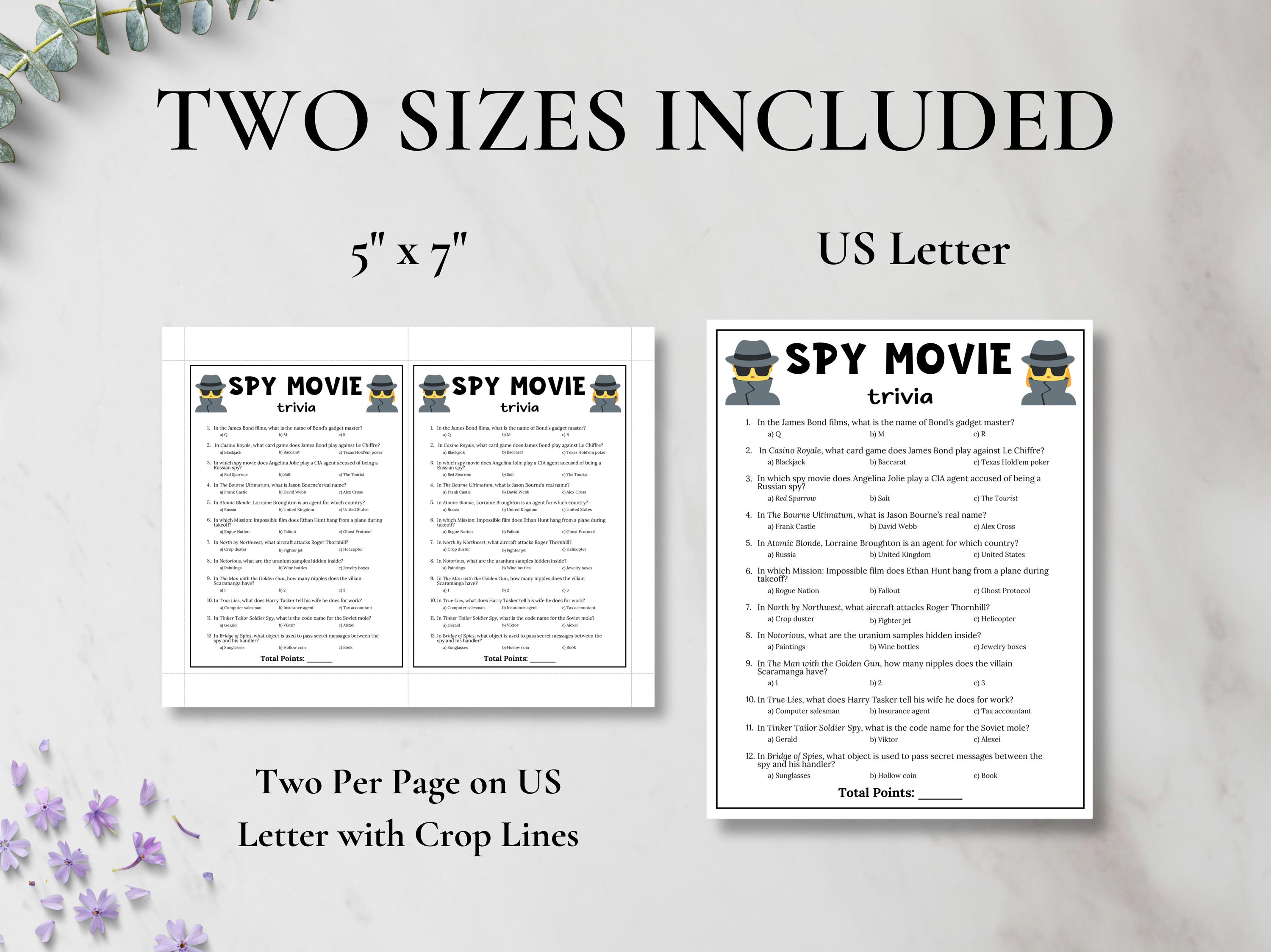 Spy Movie Trivia Game, Spy Themed Party Game for Kids & Adults, Secret ...