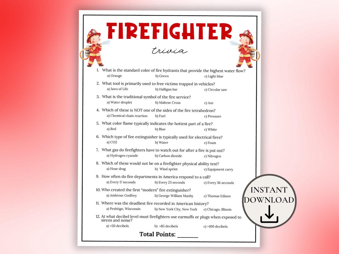 Firefighter Trivia, Firefighter Day Activities, Firefighter Birthday ...