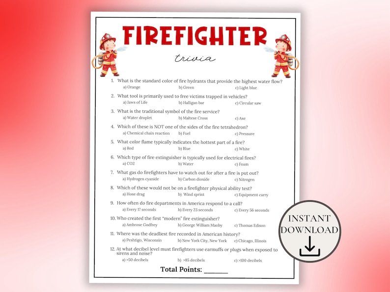 Firefighter Trivia, Firefighter Day Activities, Firefighter Birthday ...