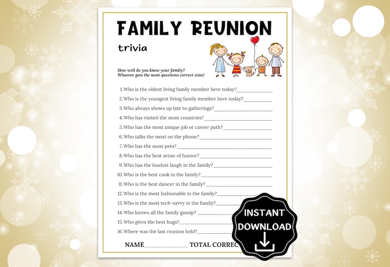 Family Reunion Trivia Game, Family Reunion Party Game, Family Questions ...