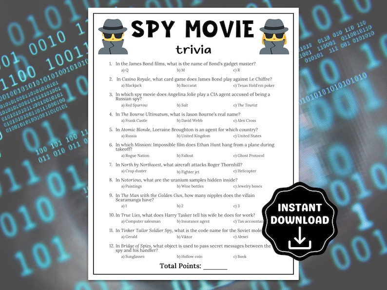 Spy Movie Trivia Game, Spy Themed Party Game for Kids & Adults, Secret ...