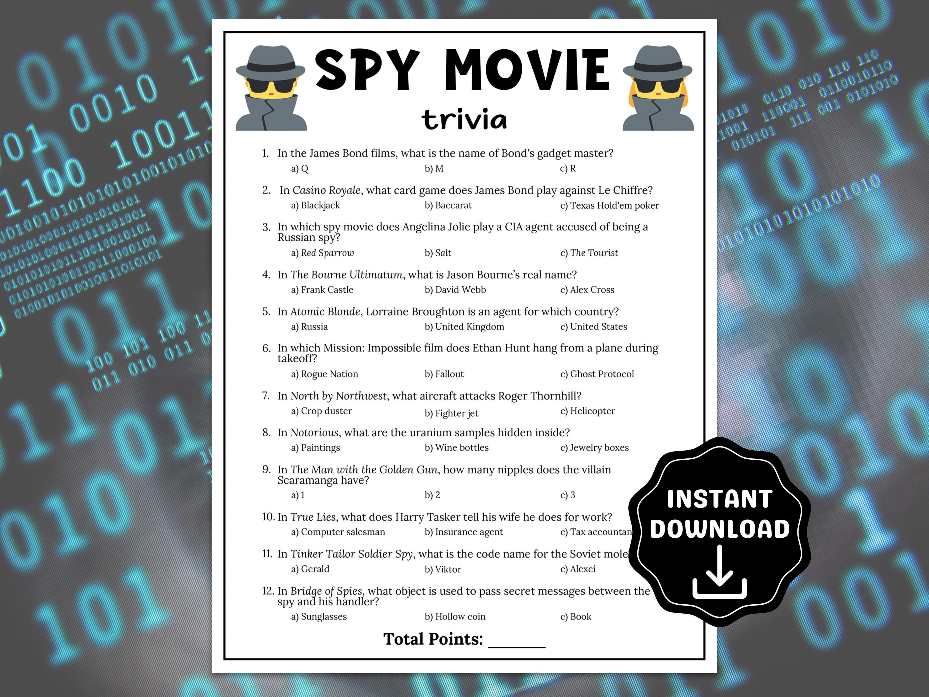 Spy Movie Trivia Game, Spy Themed Party Game for Kids & Adults, Secret ...