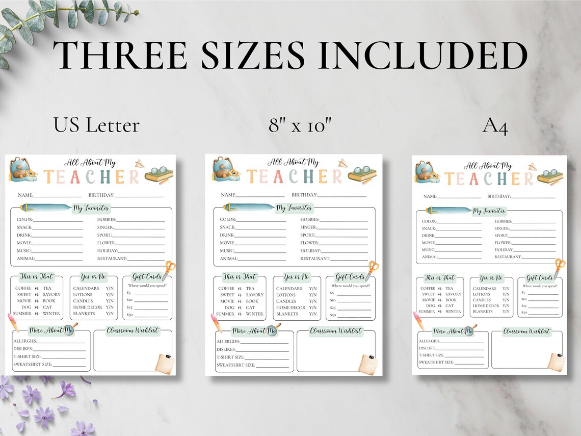 All About My Teacher Questionnaire, Get to Know My Teacher, Teacher ...