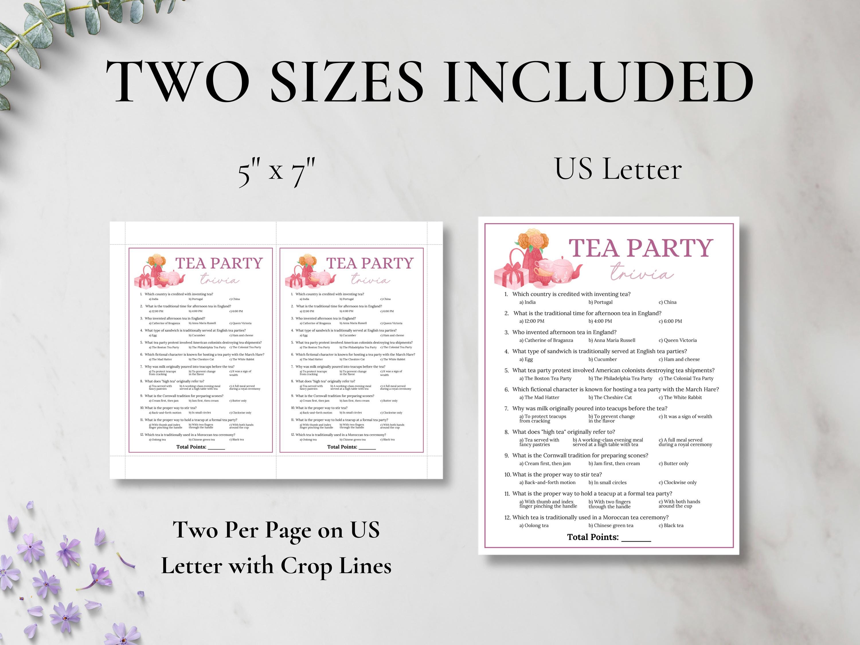 Tea Party Trivia Game, Tea Party Game, Ladies Luncheon Game,tea Party ...