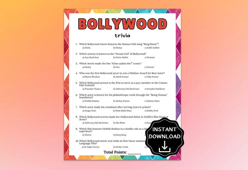 Bollywood Trivia Game, Bollywood Game, Hindi Movie Quiz, Holi Festival ...