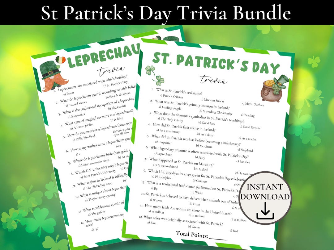 St Patricks Day Trivia Game Bundle, Leprechaun Trivia, St Patricks Day ...