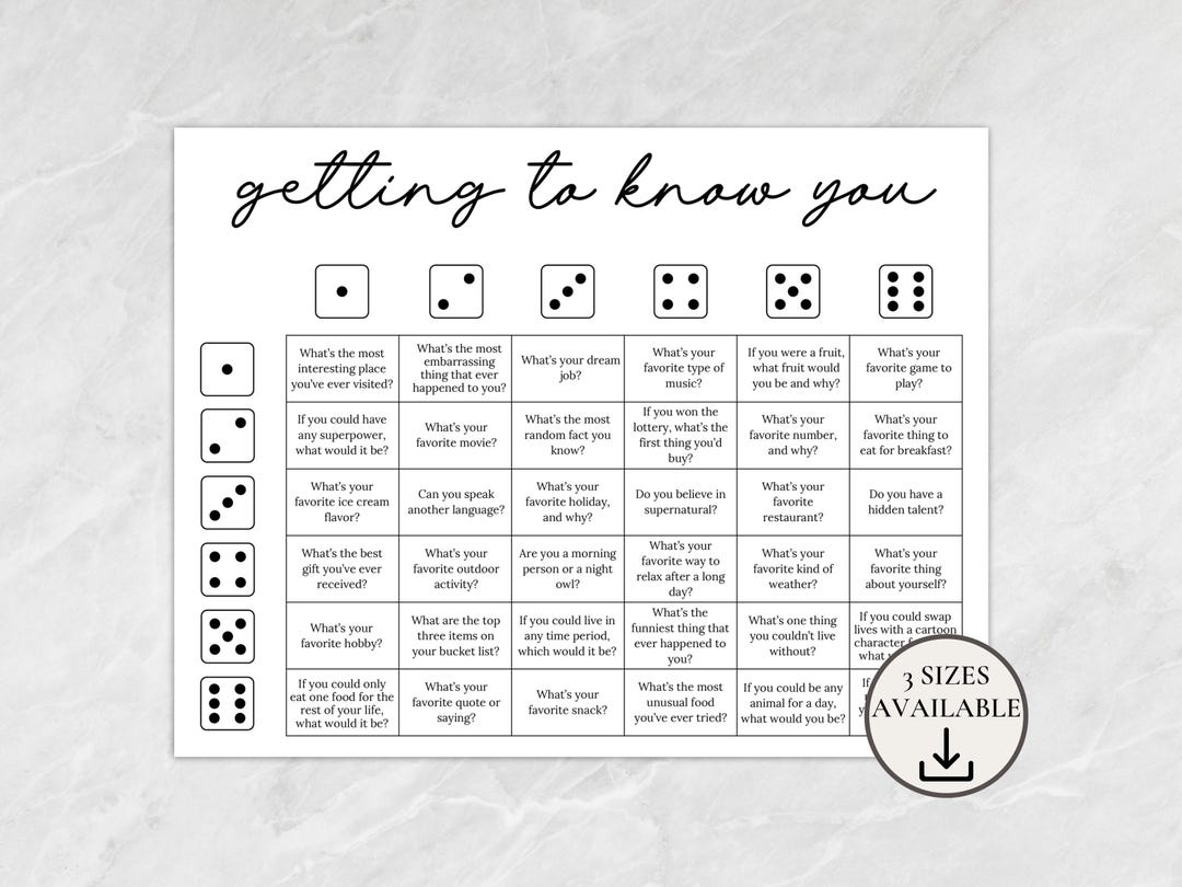 Getting to Know You Printable Game, Dicebreaker Roll and Tell Game ...