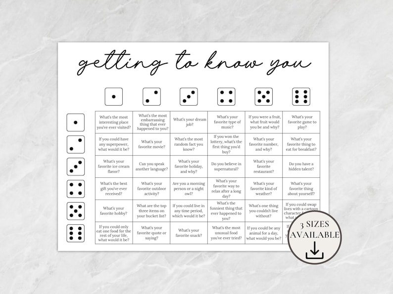 Getting to Know You Printable Game, Dicebreaker Roll and Tell Game ...
