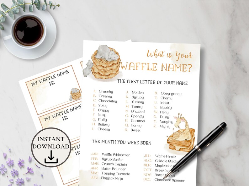 What's Your Waffle Name With Name Tags, Waffle Printable Game, Brunch ...