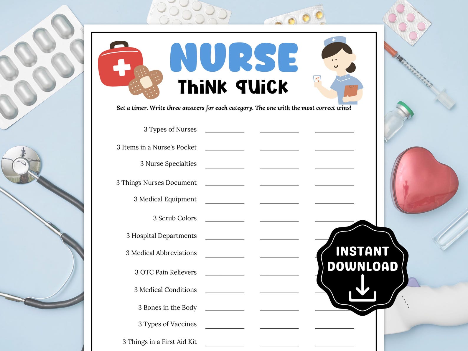 Nurse Think Quick Trivia Game, Nurse Games, Nurse Appreciation Week ...