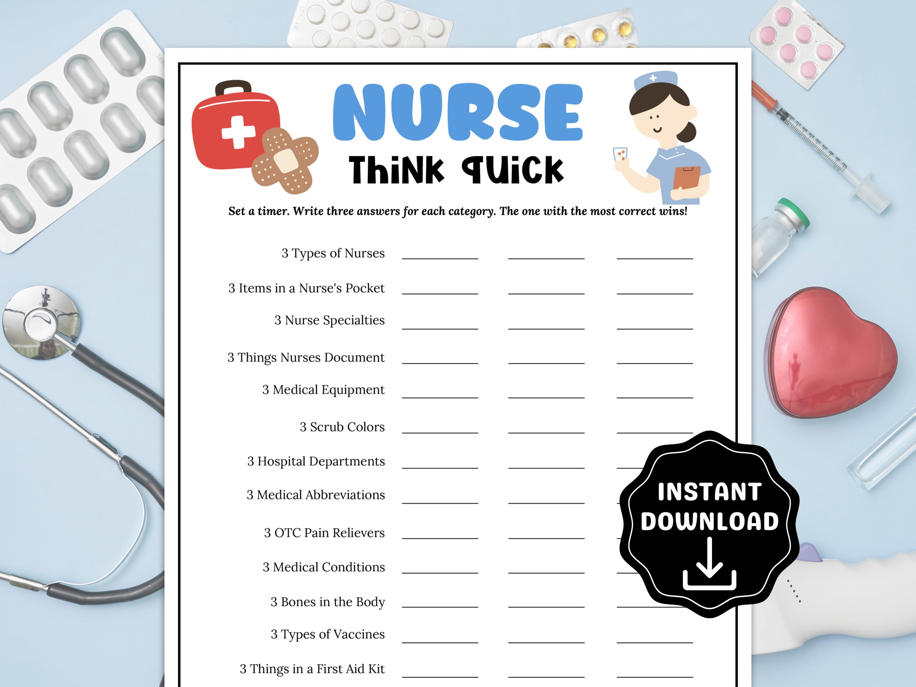 Nurse Think Quick Trivia Game, Nurse Games, Nurse Appreciation Week ...