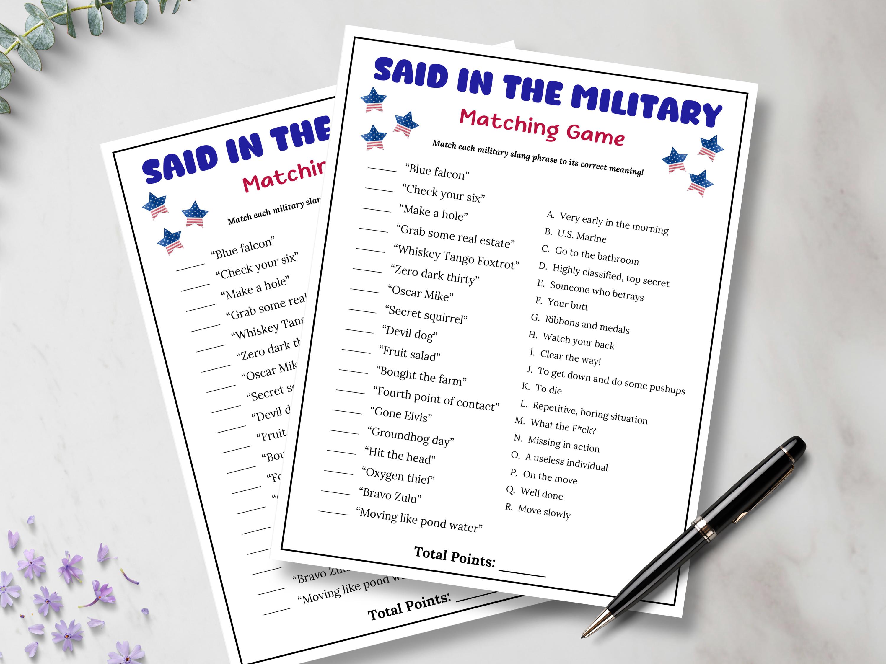 Military Slang Trivia Game, Memorial Day Games for the Office ...