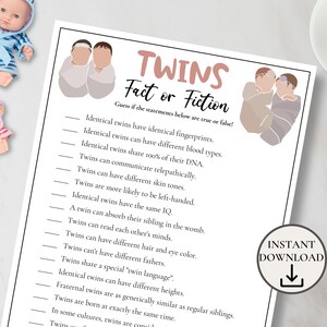 Twins Trivia Baby Shower Game, Printable Twin True False Game, Fun Baby ...