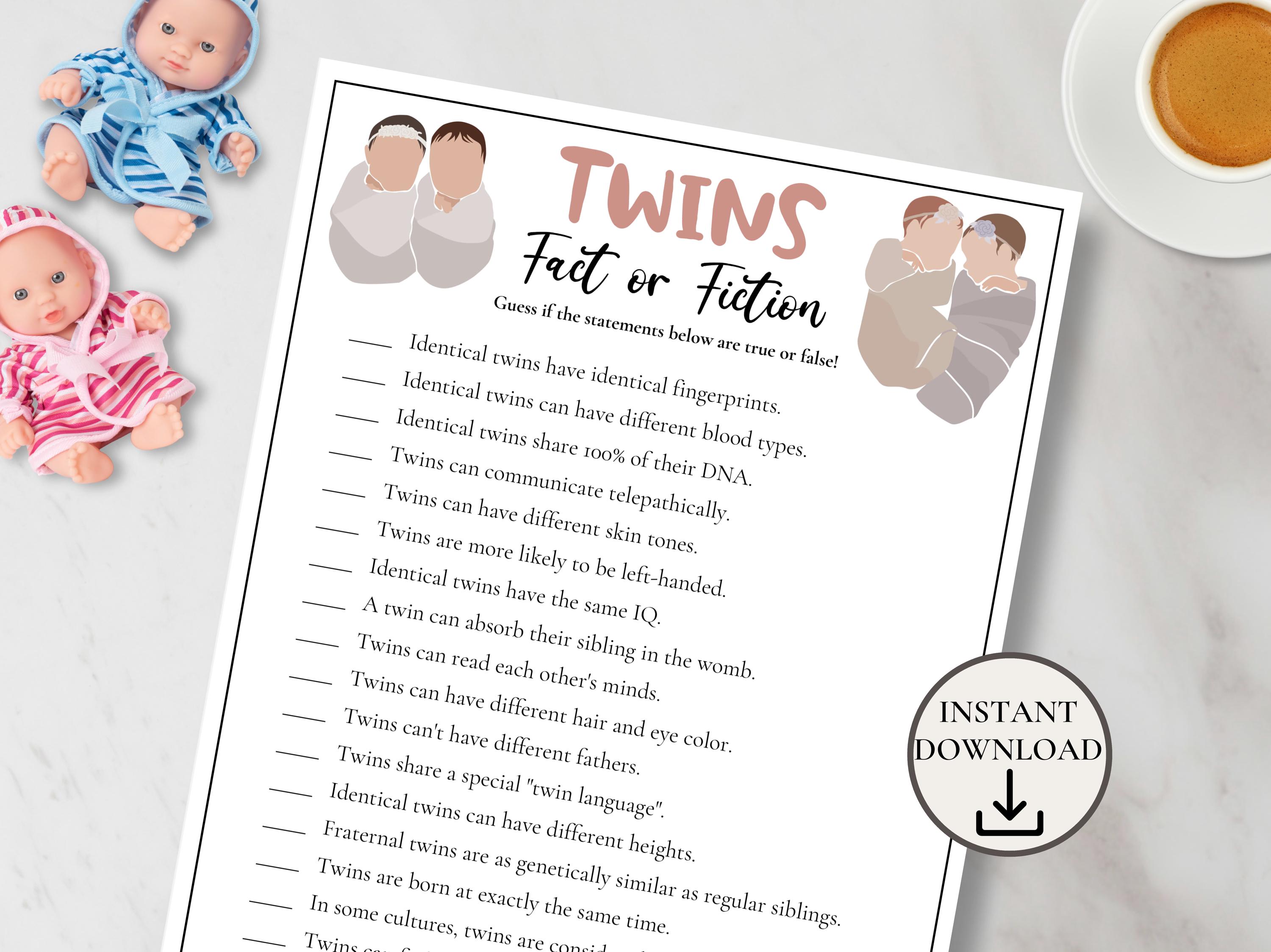 Twin Trivia Baby Shower Game, Twin True or False, Twin Birthday Party ...