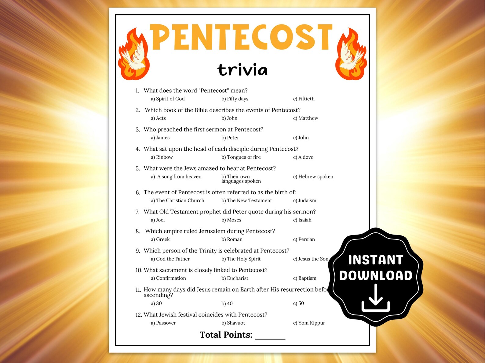 Pentecost Trivia Game, Printable Pentecost Game, Sunday School Games ...