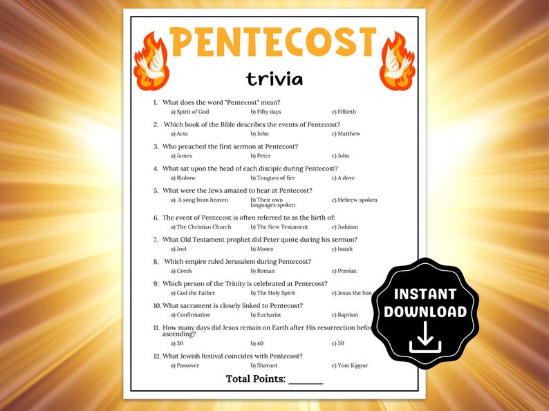 Pentecost Trivia Game, Printable Pentecost Game, Sunday School Games ...