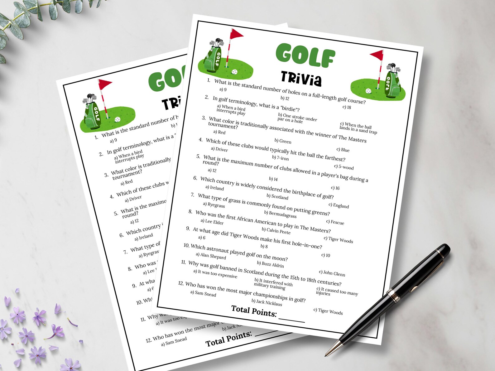 Golf Trivia Game, Printable Golf Game for Kids & Adults, Golf Activity ...