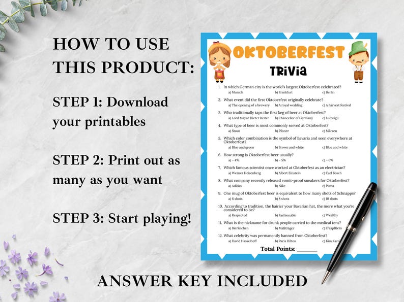 Oktoberfest Trivia Game, Oktoberfest Party Game for Kids & Adults ...