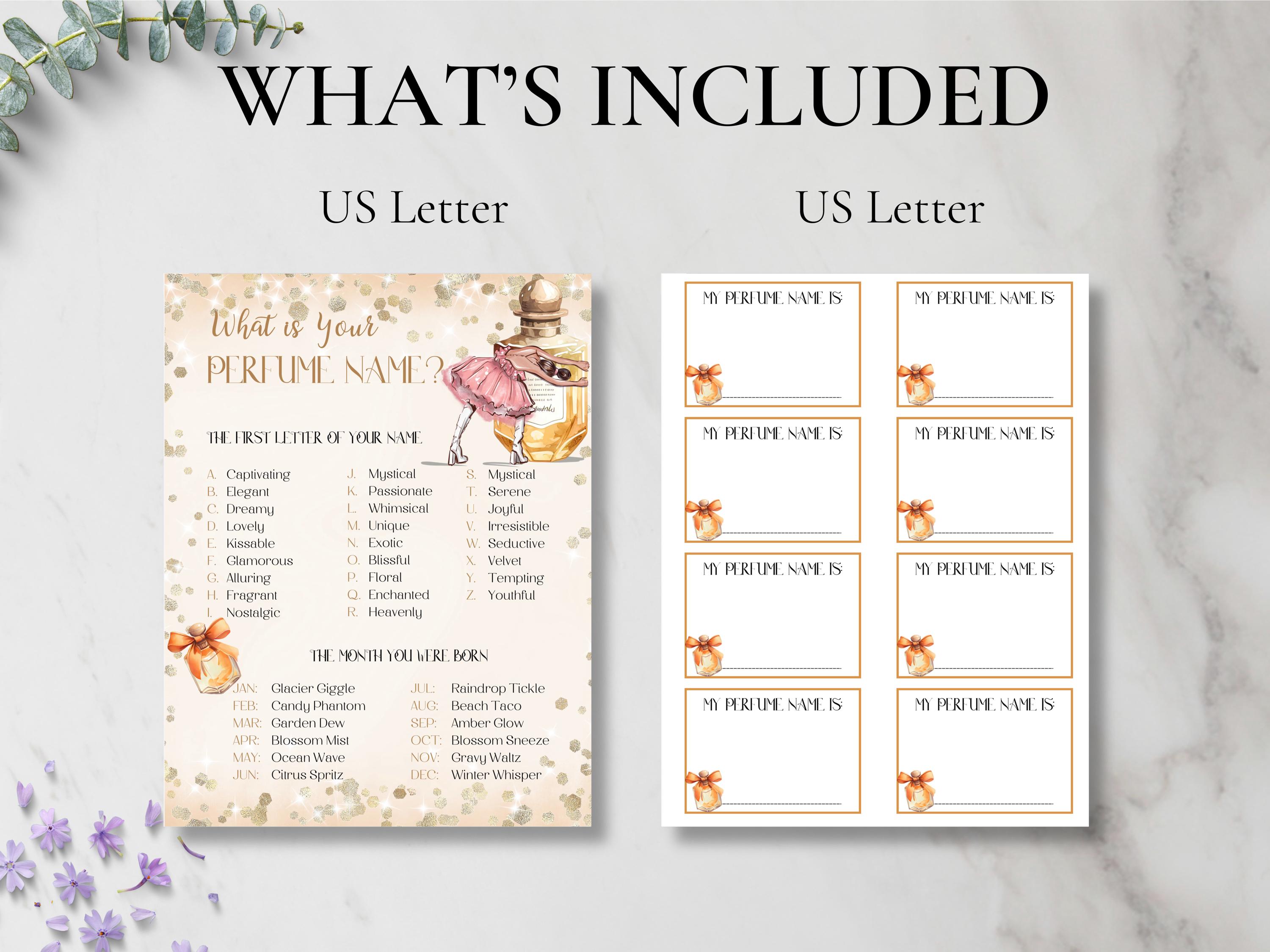 What's Your Perfume Name Game With Name Tags, Printable Fragrance Party ...