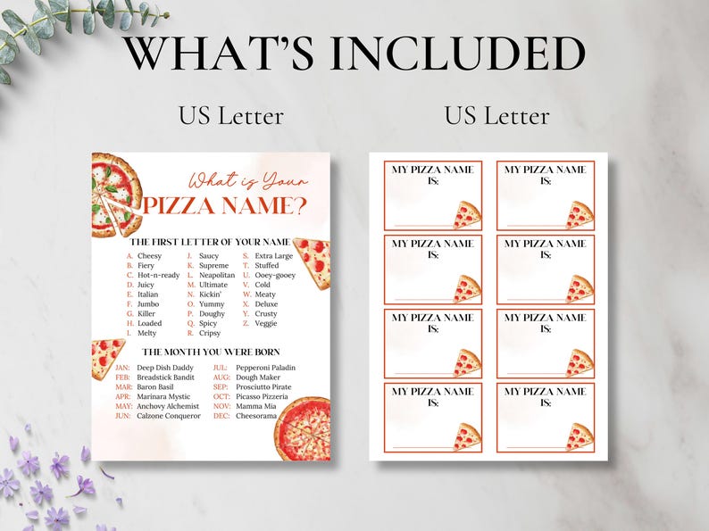 What's Your Pizza Name With Name Tags, Pizza Baby Shower Games, Pizza ...