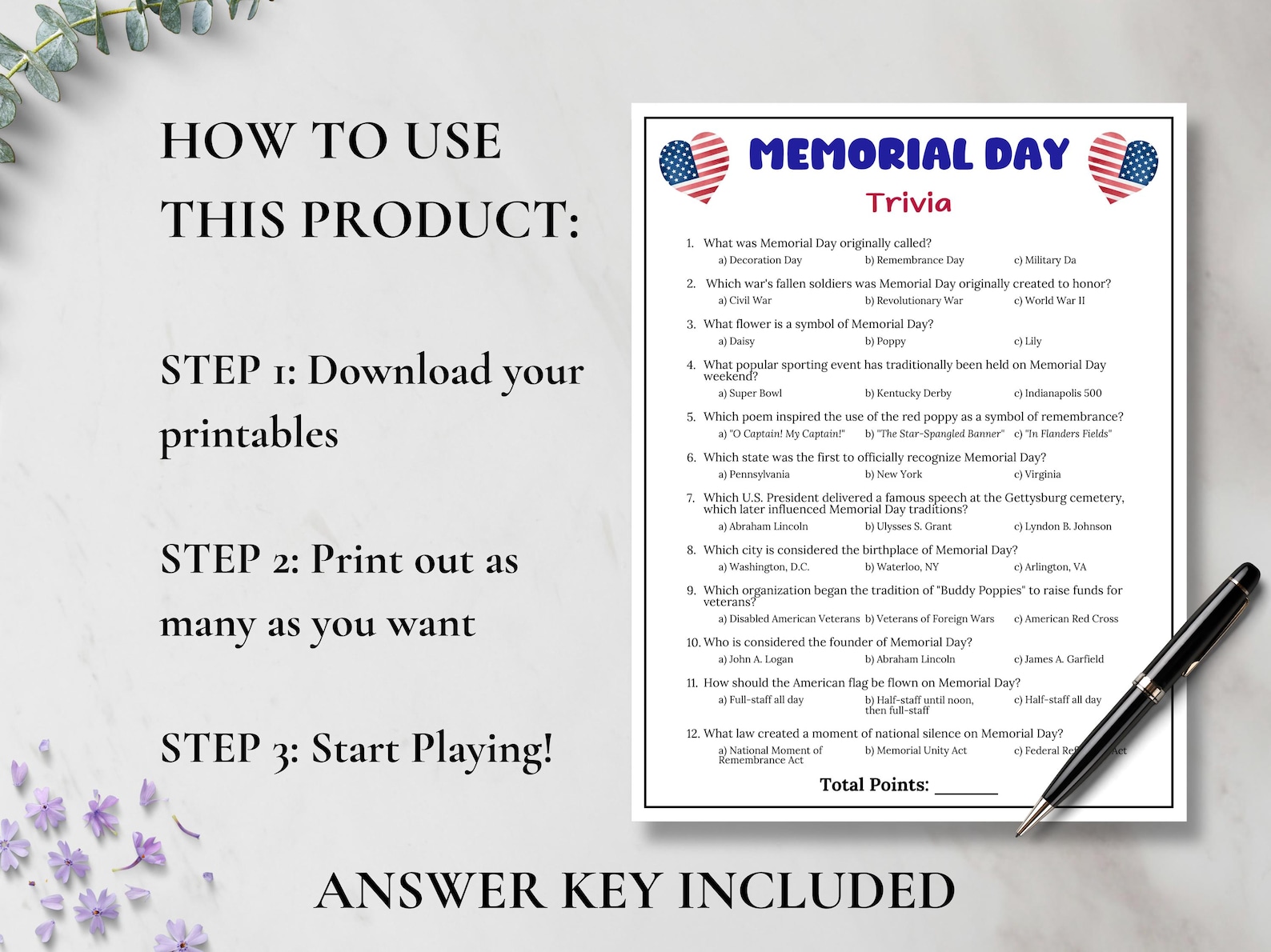 Memorial Day Trivia Game, Memorial Day Games for the Office, Memorial ...