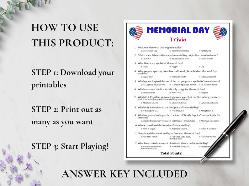 Memorial Day Trivia Game, Memorial Day Games for the Office, Memorial ...