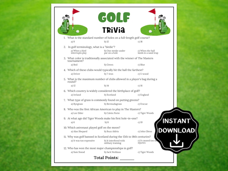 Golf Trivia Game, Printable Golf Game for Kids & Adults, Golf Activity ...