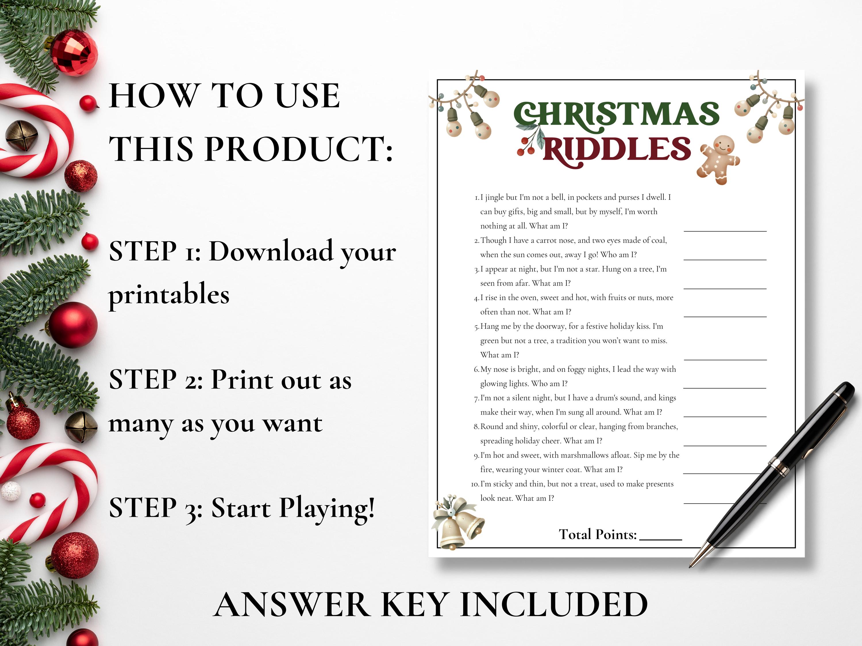 Christmas Riddles Who Am I Game, Kid Christmas Jokes and Riddles ...