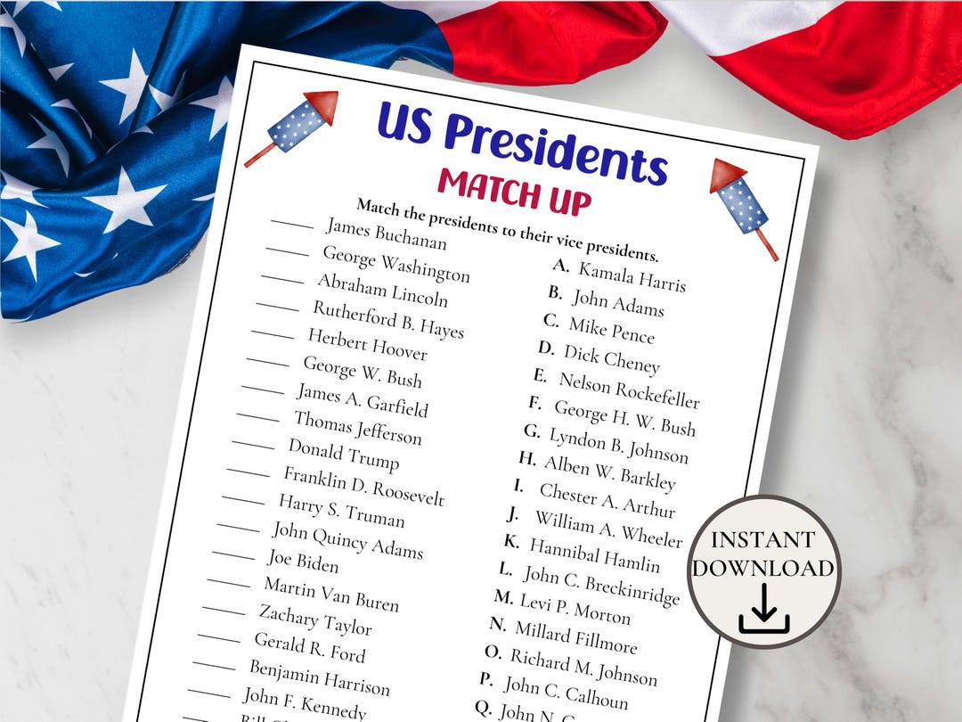 US Presidents Match up Game, Presidents Day Games, Presidents Day ...