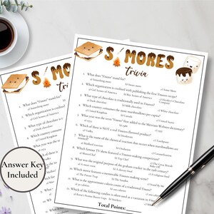 S'mores Trivia Game, S'mores Baby Shower Game, Printable Camping Party ...