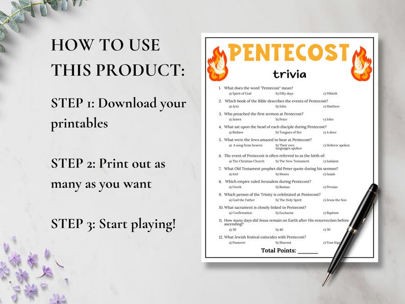 Pentecost Trivia Game, Printable Pentecost Game, Sunday School Games ...