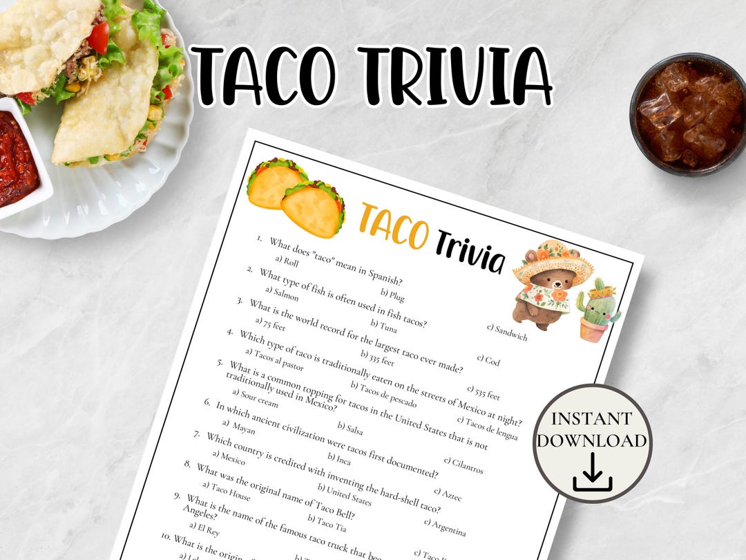 Taco Trivia Game, Fiesta Taco Birthday Game for Kids & Adults, Cinco De ...