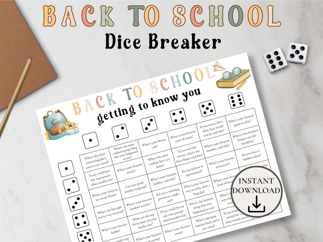 Back to School Dice Breaker, Back to School Game, Get to Know You Dice ...