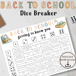 Back to School Dice Breaker, Back to School Game, Get to Know You Dice ...