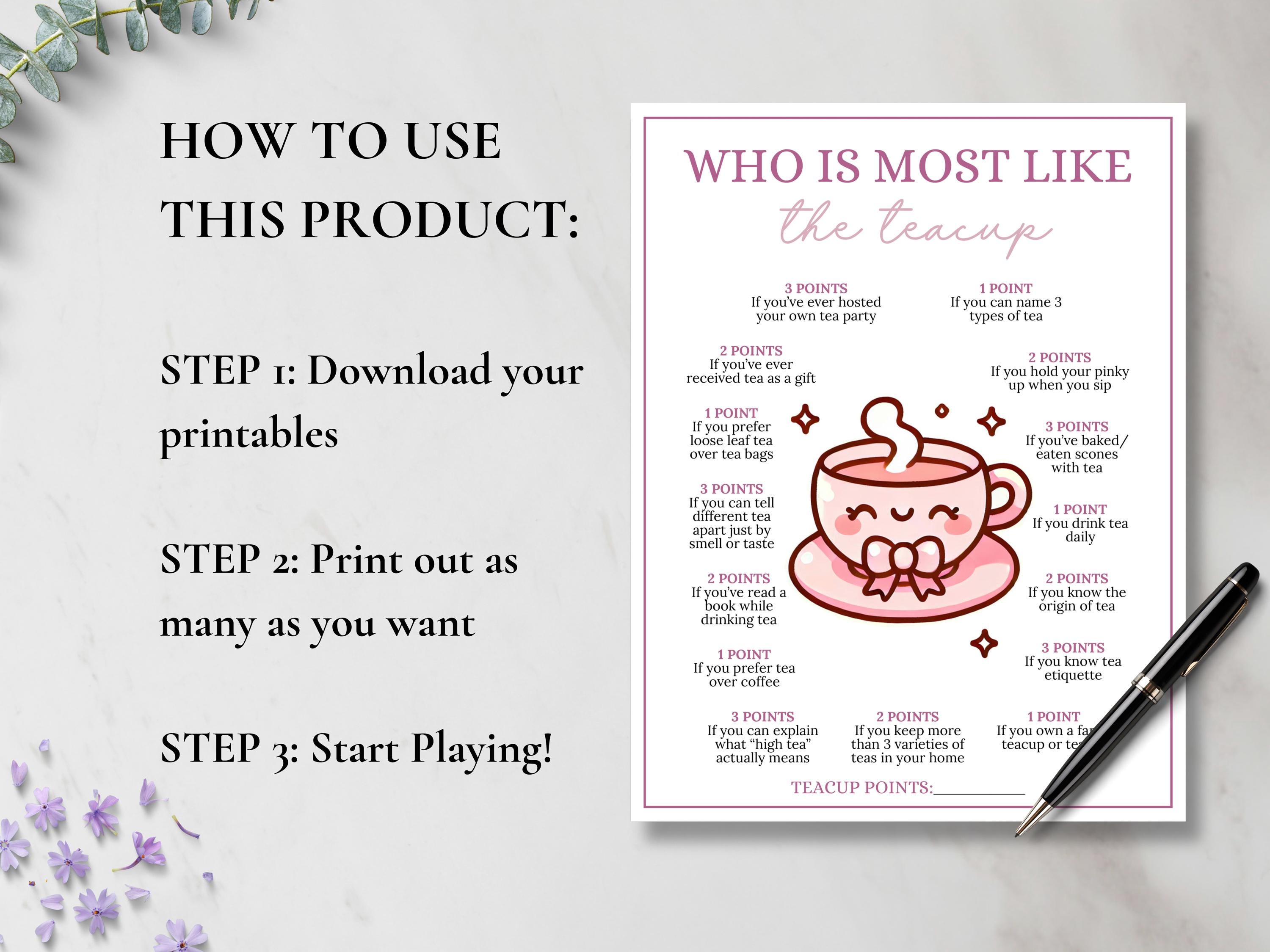 Who is Most Like the Teacup, Tea Party Game, Ladies Tea Party, High Tea ...