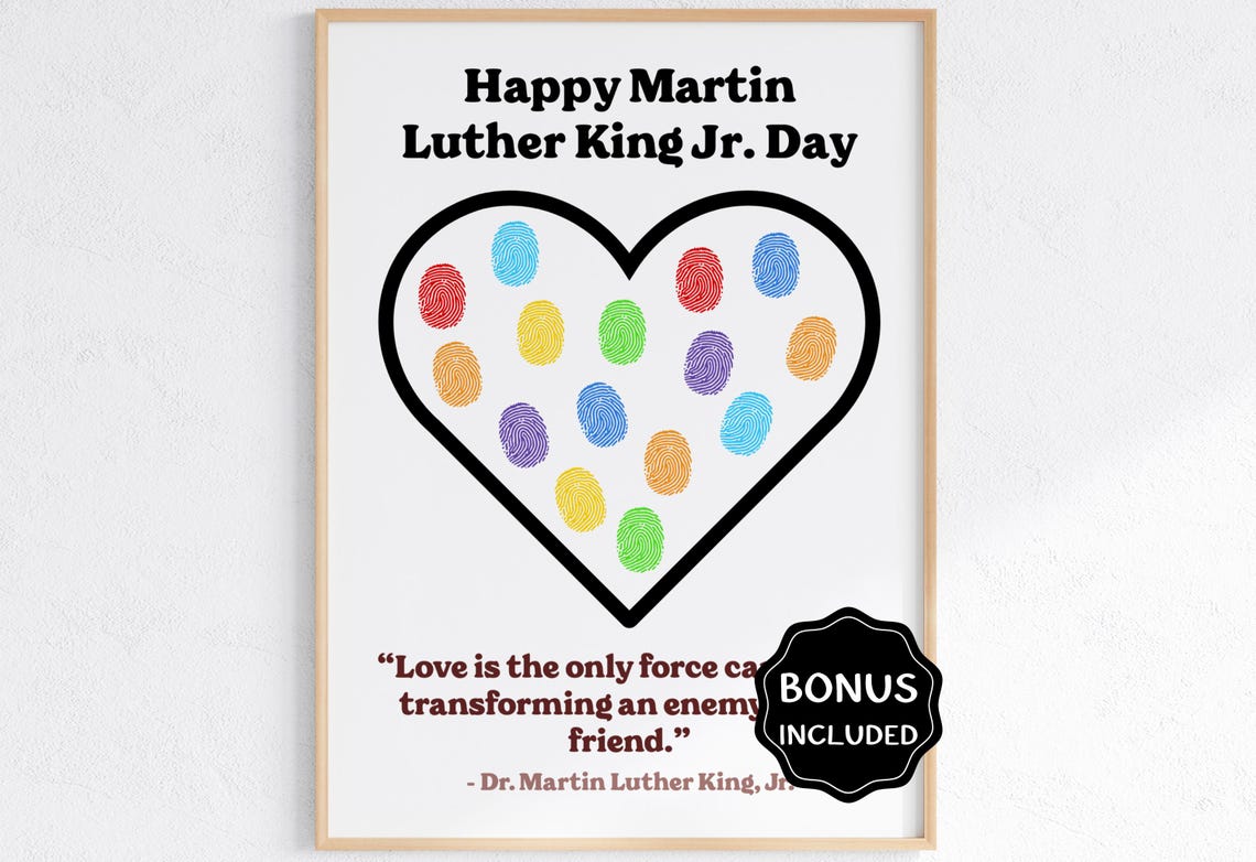 Martin Luther King Day Fingerprint Craft, MLK Day Handprint Art, Black ...