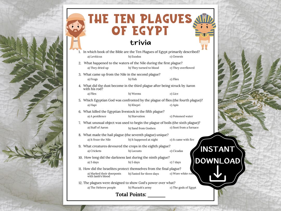 Ten Plagues of Egypt Trivia Game, Sunday School Bible Games for Kids ...