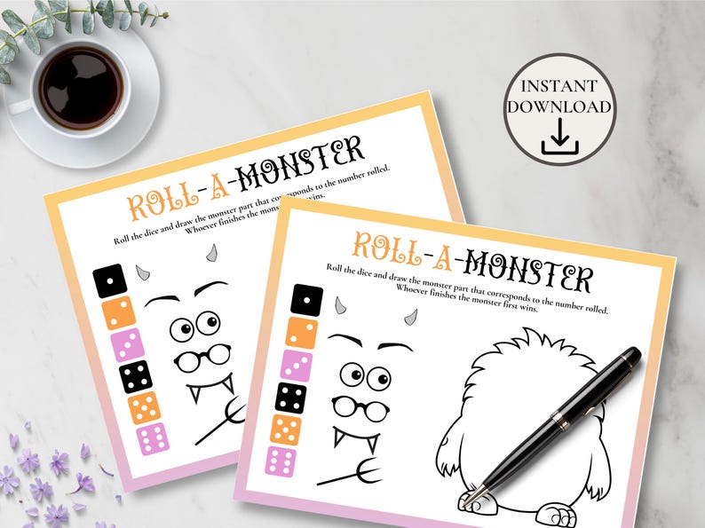 Roll A Monster Printable Game, Halloween Monster Game for Kids, Monster ...