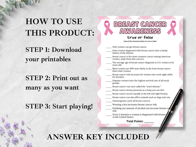 Breast Cancer Awareness Trivia Game, Breast Cancer Month Activity, Pink ...
