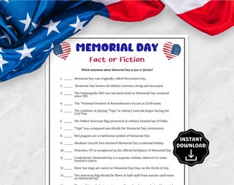 Memorial Day Fact or Fiction Game, Memorial Day Trivia Game, Memorial ...