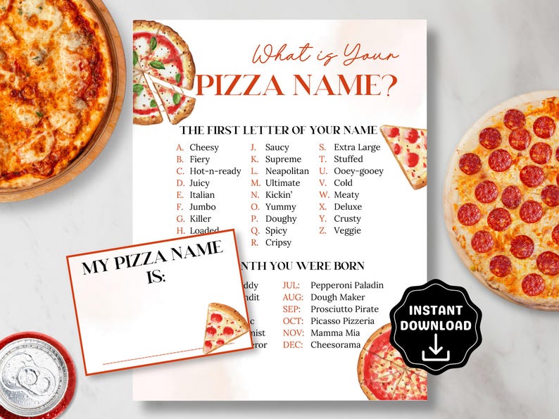 What's Your Pizza Name With Name Tags, Pizza Baby Shower Games, Pizza ...