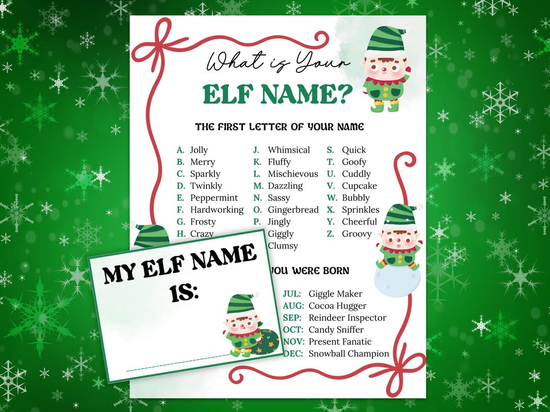 What's Your Elf Name Game With Name Tags, Elf Games, Christmas Games ...