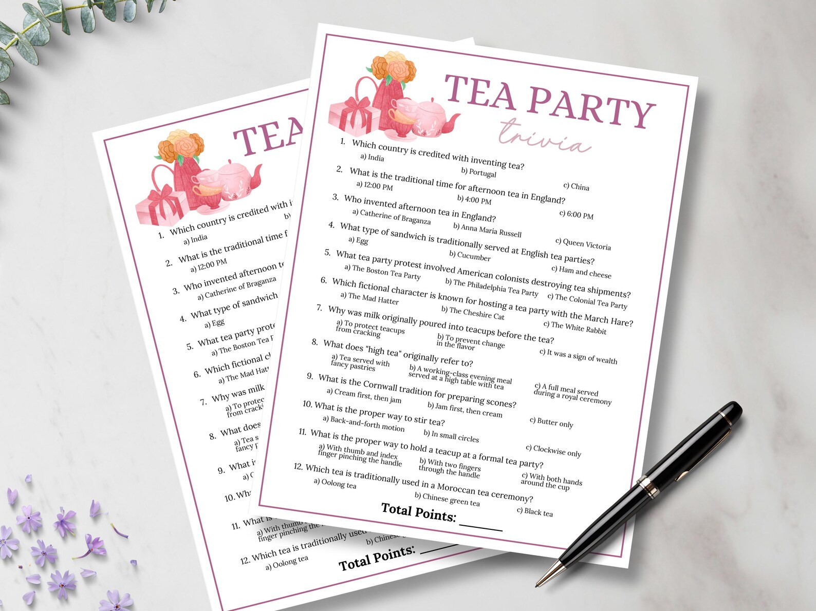 Tea Party Trivia Game, Tea Party Game, Ladies Luncheon Game,tea Party ...