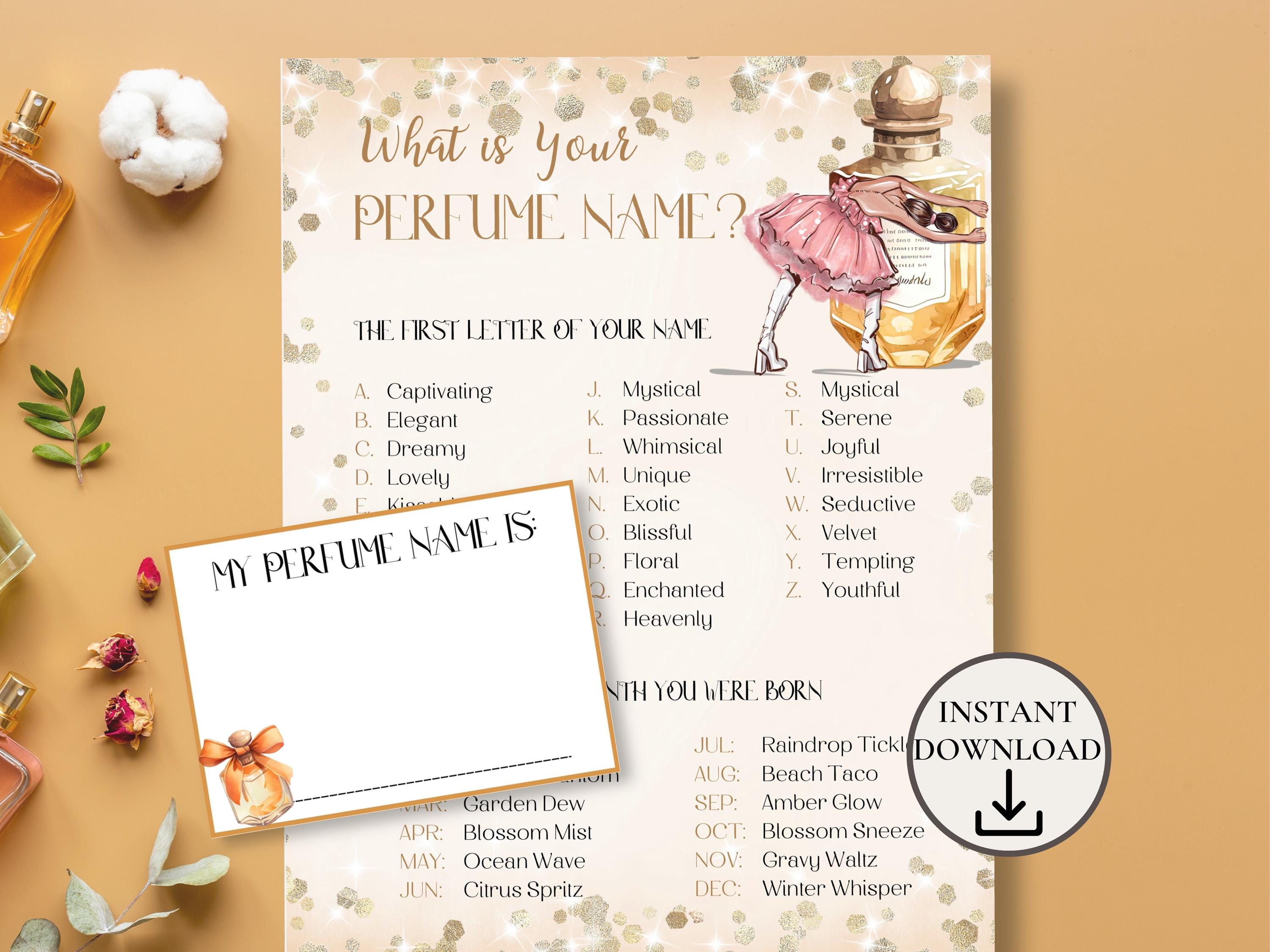 What's Your Perfume Name Game With Name Tags, Printable Fragrance Party ...
