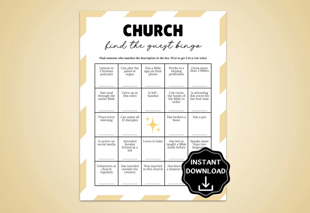 Church Bingo Game Printable, Church Find Someone Who Game, Christian ...