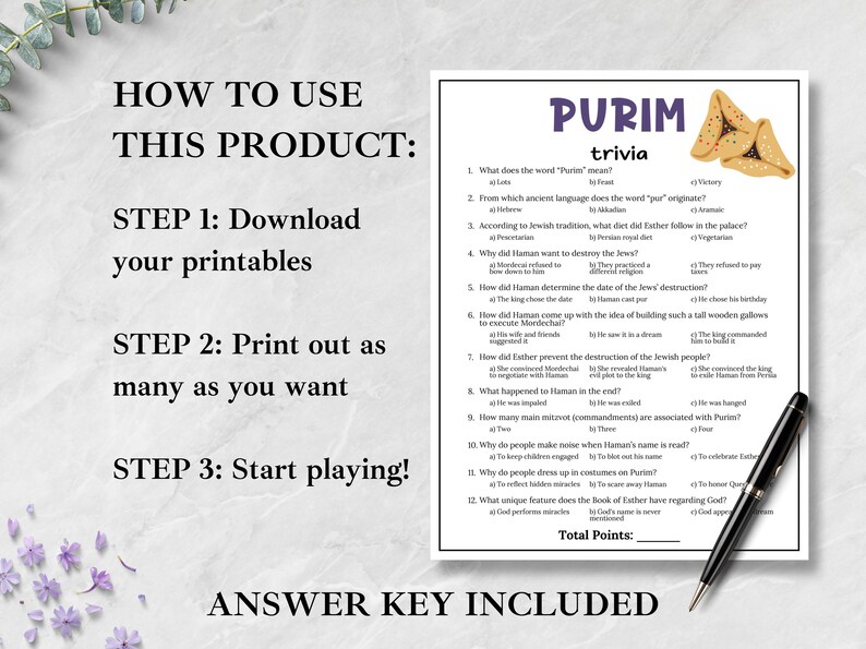 Purim Trivia Game, Purim Games, Purim Activity for Kids & Adults ...