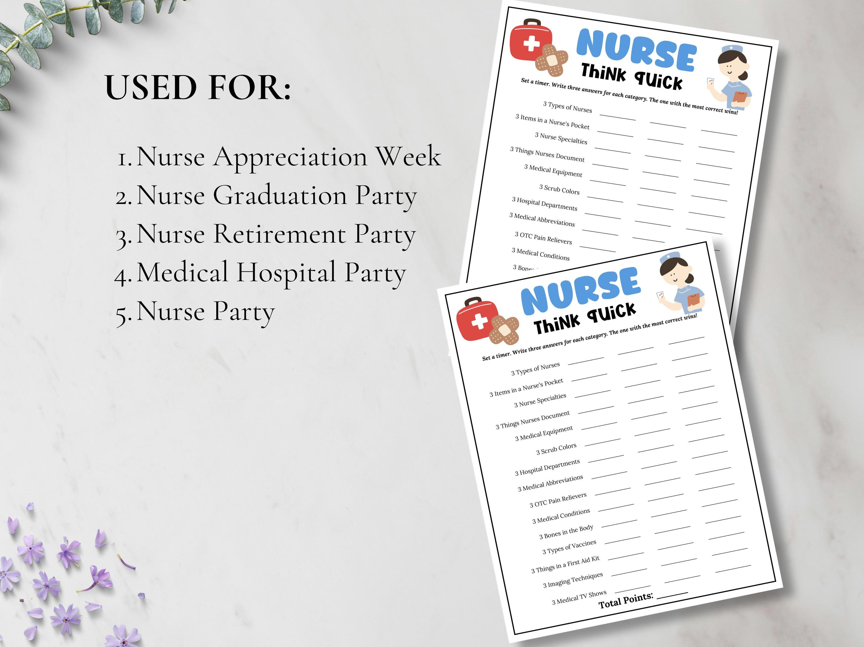Nurse Think Quick Trivia Game, Nurse Games, Nurse Appreciation Week ...