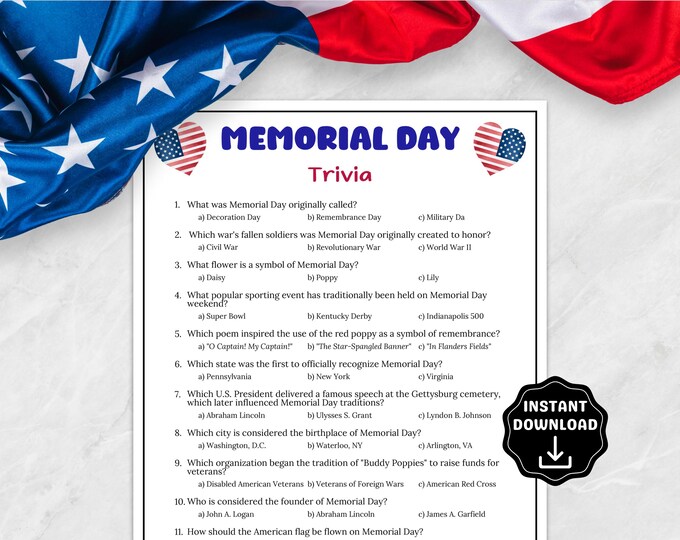 Memorial Day Trivia Game, Memorial Day Games for the Office, Memorial ...