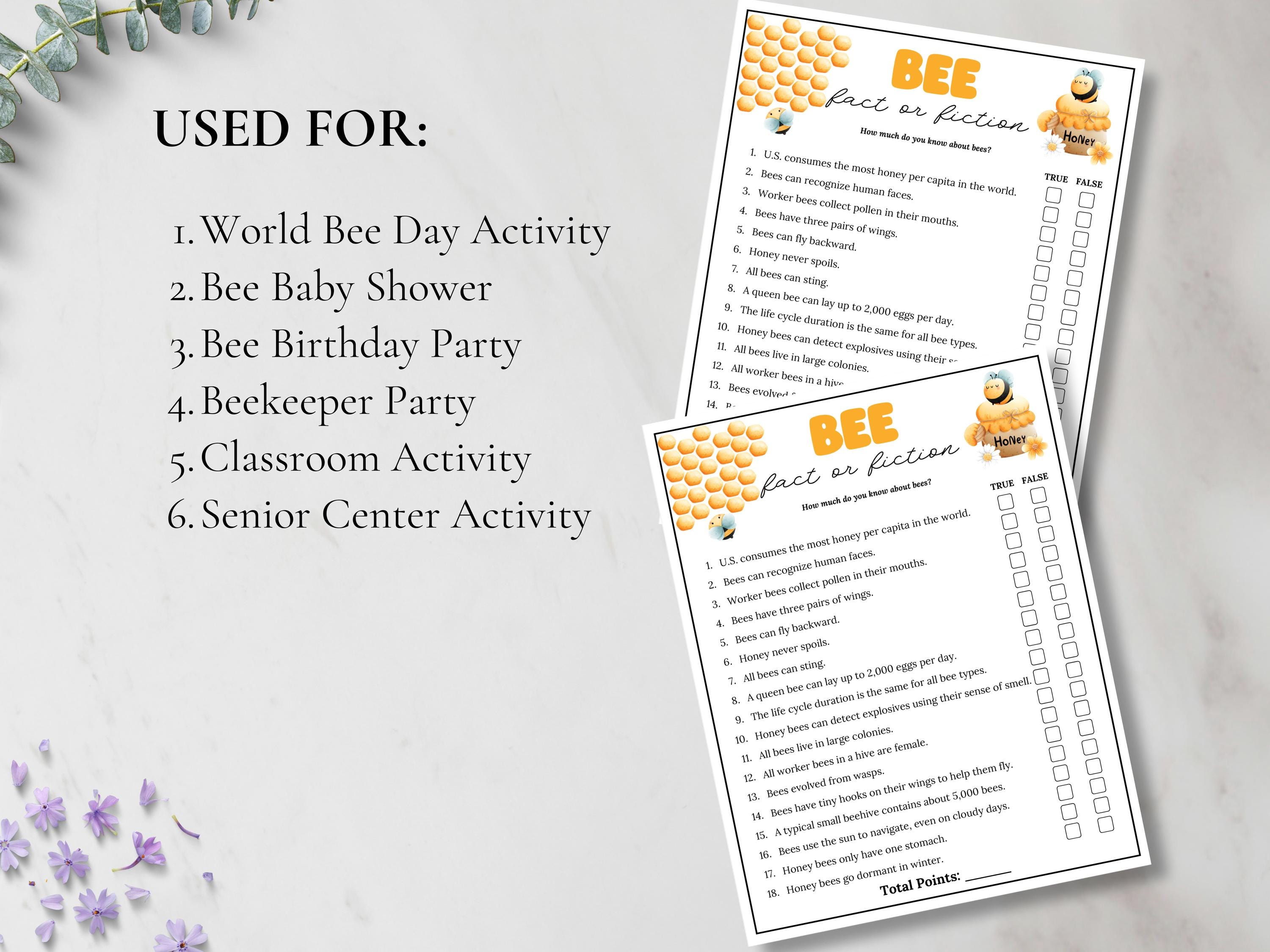 Bee Trivia Game, Printable Bee Game for Kids & Adults, Honey Bee Baby ...