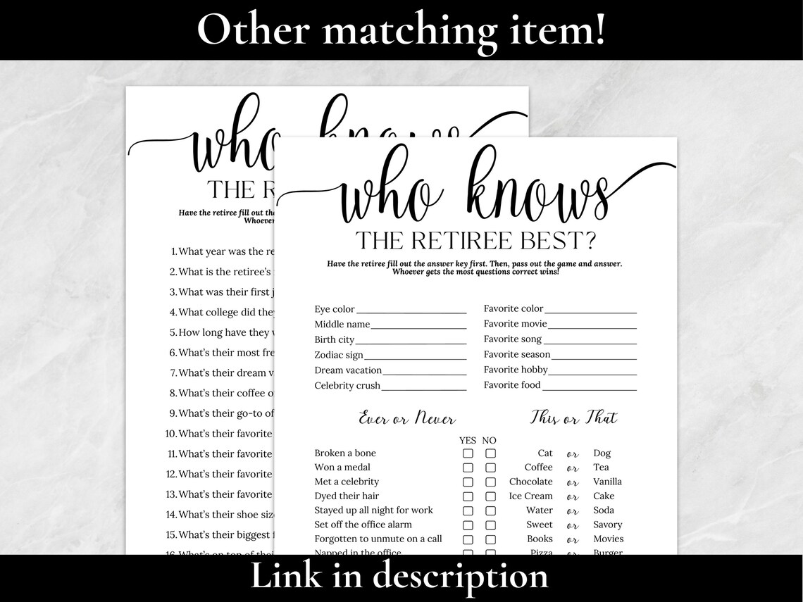 Retirement Trivia Game, Fun Coworker Retirement Party Game, Retirement ...